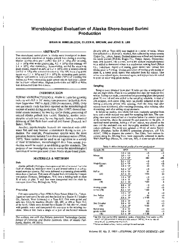 (PDF) Microbiological Evaluation of Alaska Shore-based Surimi Production