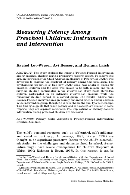 (PDF) Measuring potency among preschool children: Instruments and ...