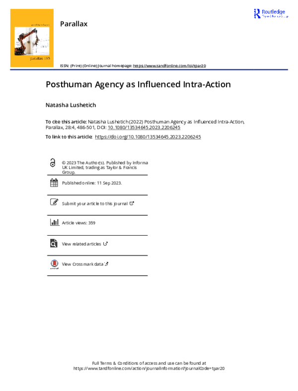 (PDF) Posthuman Agency as Influenced Intra-Action