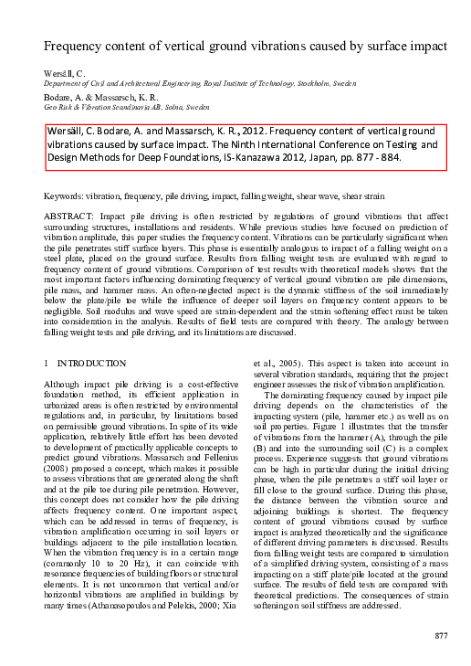 (PDF) Frequency content of vertical ground vibrations caused by surface impact