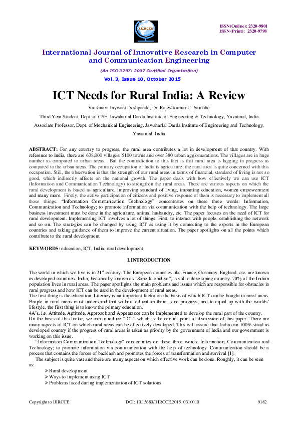 (PDF) ICT Needs for Rural India: A Review