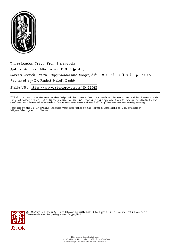 (PDF) Three London Papyri from Hermopolis