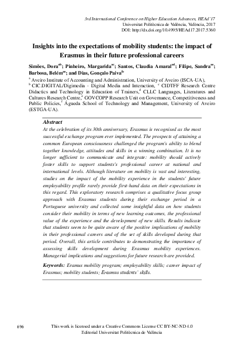 (PDF) Insights into the expectations of mobility students: the impact of Erasmus in their future ...