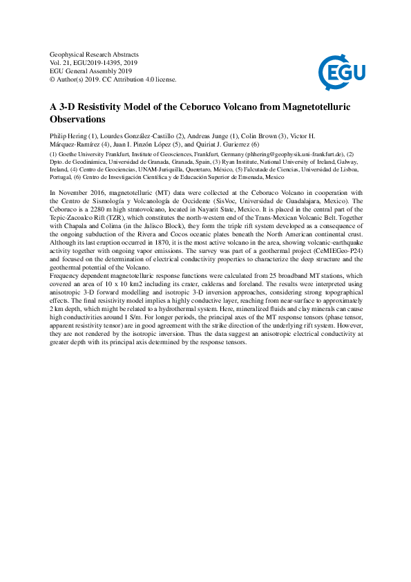 (PDF) A 3-D Resistivity Model of the Ceboruco Volcano from ...