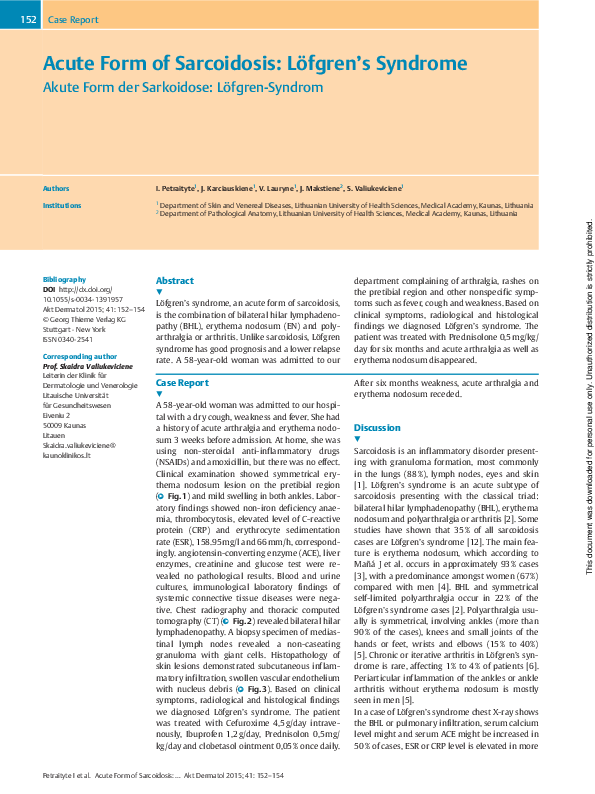 (PDF) Acute Form of Sarcoidosis: Löfgren’s Syndrome