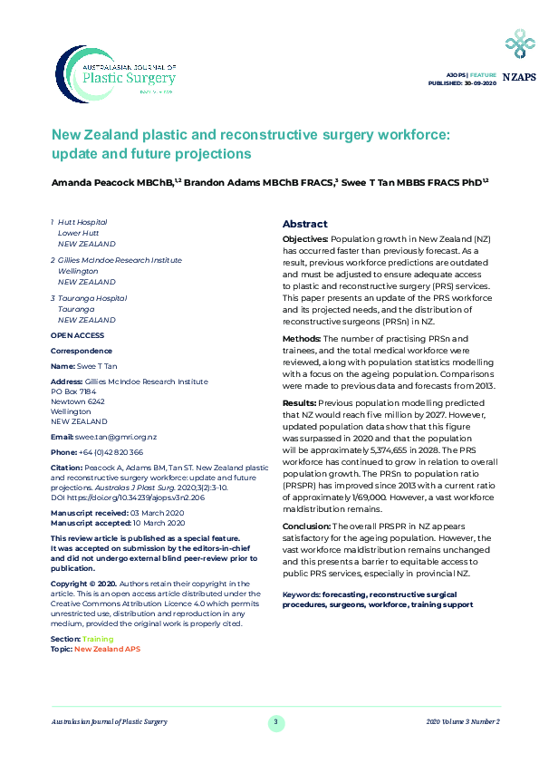 (PDF) New Zealand plastic and reconstructive surgery workforce: update ...
