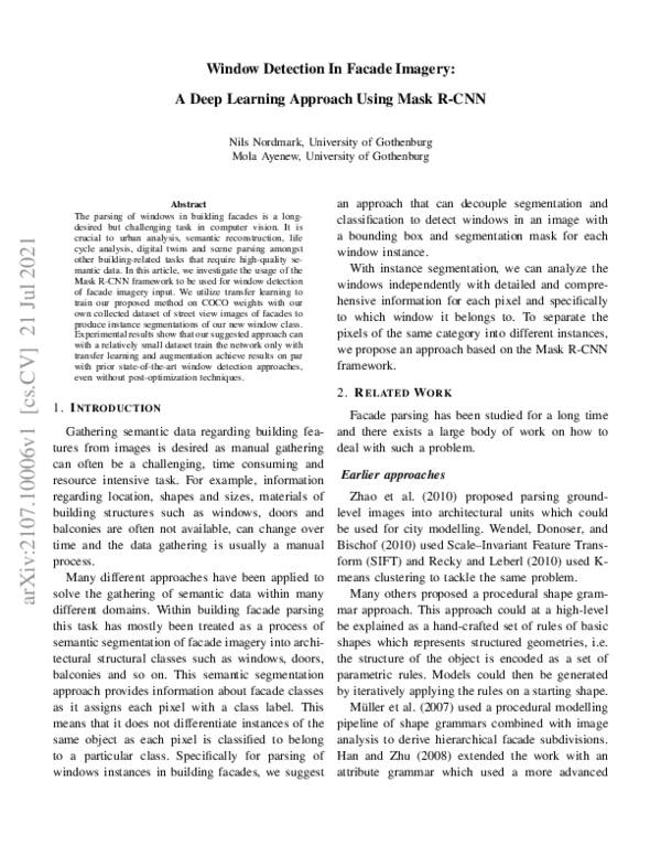(PDF) Window Detection In Facade Imagery: A Deep Learning Approach Using Mask R-CNN