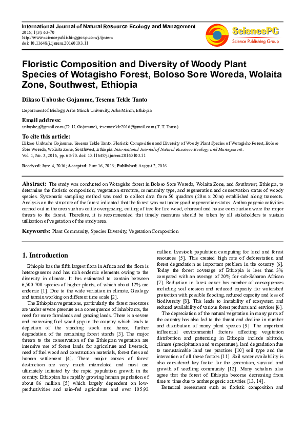 (PDF) Floristic Composition and Diversity of Woody Plant Species of ...