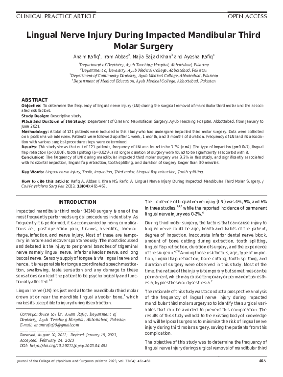 (PDF) Lingual Nerve Injury During Impacted Mandibular Third Molar Surgery