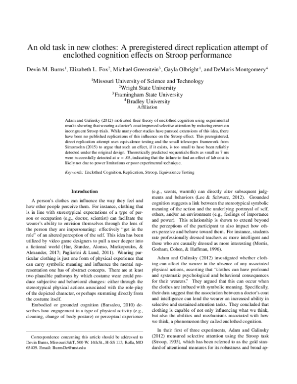 (PDF) An old task in new clothes: A preregistered direct replication attempt of enclothed ...