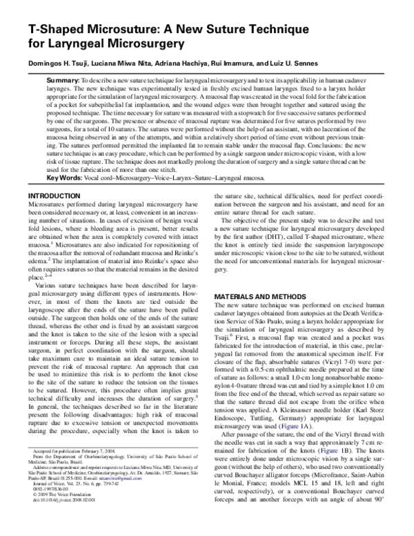 (PDF) T-Shaped Microsuture: A New Suture Technique for Laryngeal ...