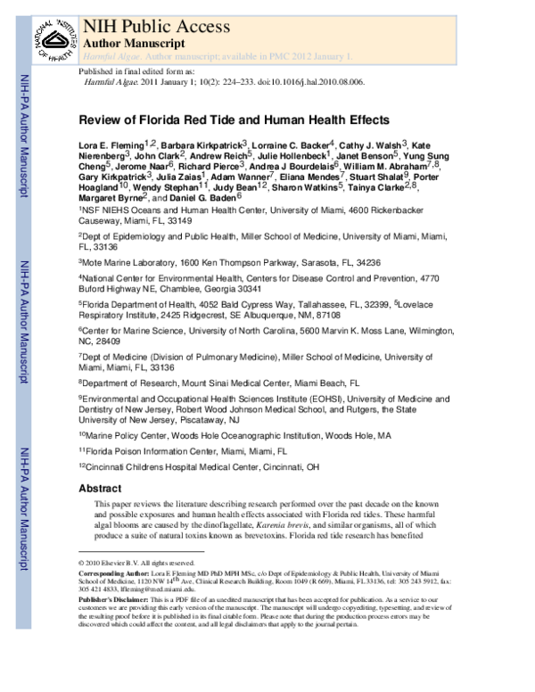 (PDF) Review of Florida red tide and human health effects