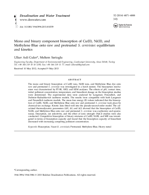 (PDF) Mono and binary component biosorption of Cu(II), Ni(II), and ...