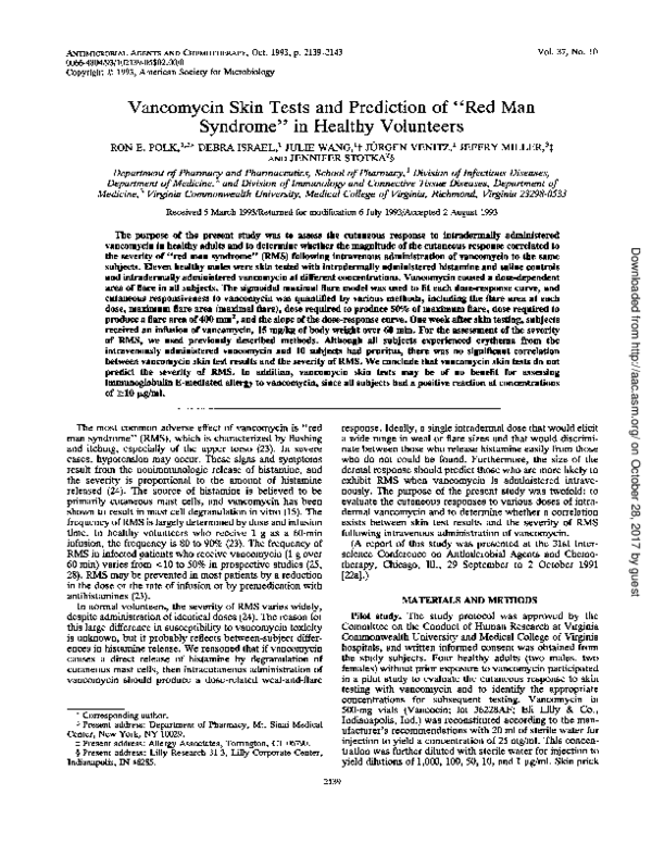 (PDF) Vancomycin skin tests and prediction of "red man syndrome" in ...