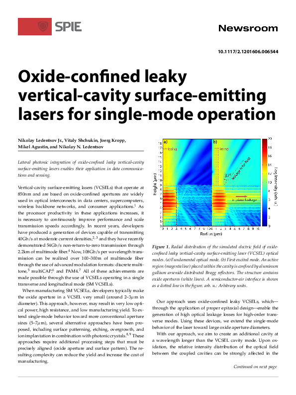 (PDF) Oxide-confined leaky vertical-cavity surface-emitting lasers for ...