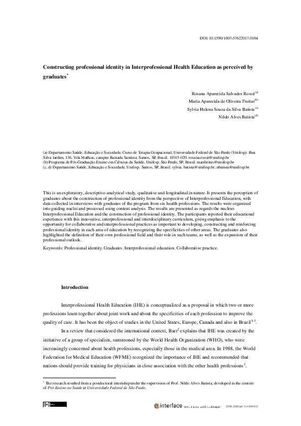 (PDF) Constructing professional identity in Interprofessional Health ...