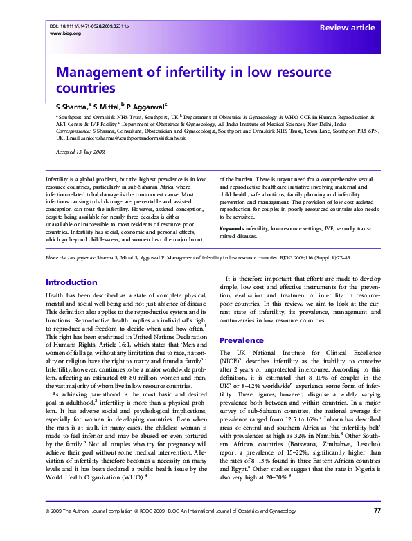 (PDF) Management of infertility in low resource countries