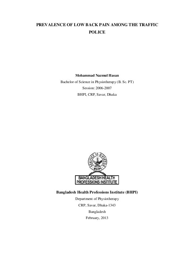 (PDF) Prevalence of low back pain among the traffic police