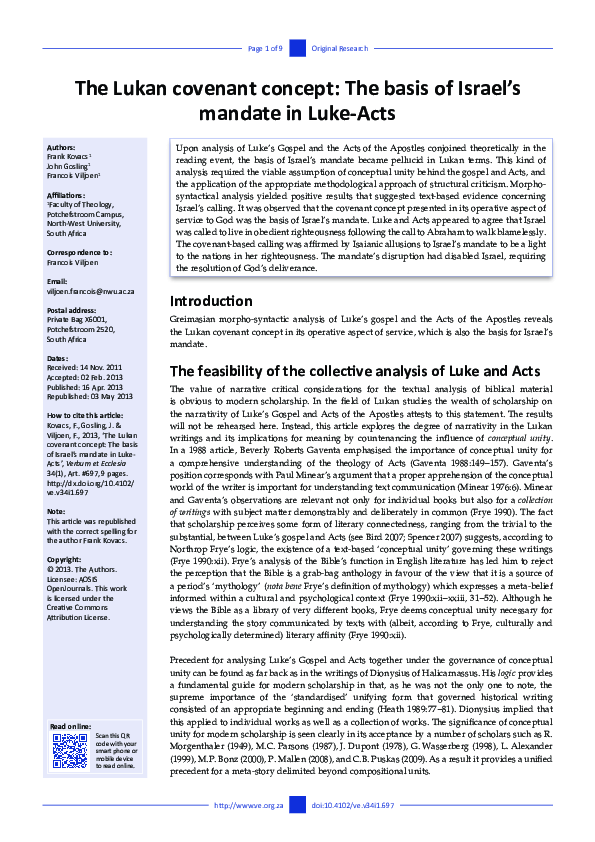 (PDF) The Lukan covenant concept: The basis of Israel's mandate in Luke ...