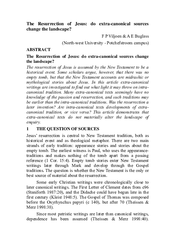 (PDF) The Resurrection of Jesus: do extra-canonical sources change the ...