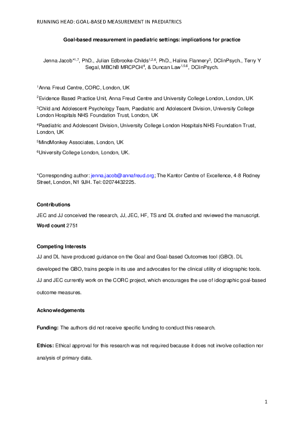 (PDF) Goal-based measurement in paediatric settings: implications for ...