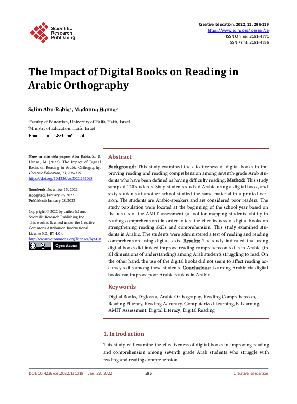 (PDF) The Impact of Digital Books on Reading in Arabic Orthography