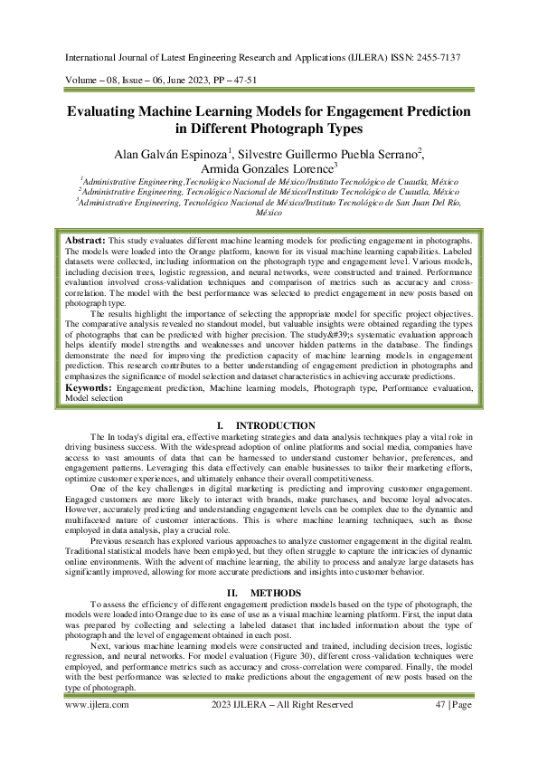 (PDF) Machine Learning for Predicting Photo Engagement