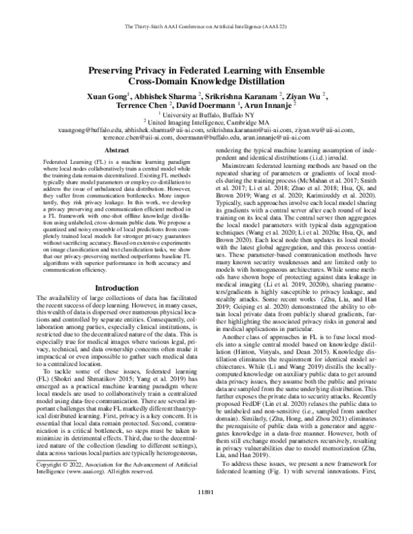 (PDF) Preserving Privacy in Federated Learning with Ensemble Cross-Domain Knowledge Distillation