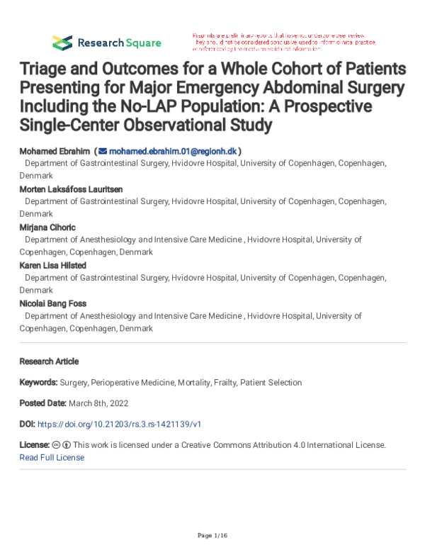 (PDF) Triage and Outcomes for a Whole Cohort of Patients Presenting for ...