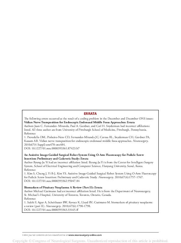 (PDF) Biomarkers of Pituitary Neoplasms: A Review (Part II): Errata