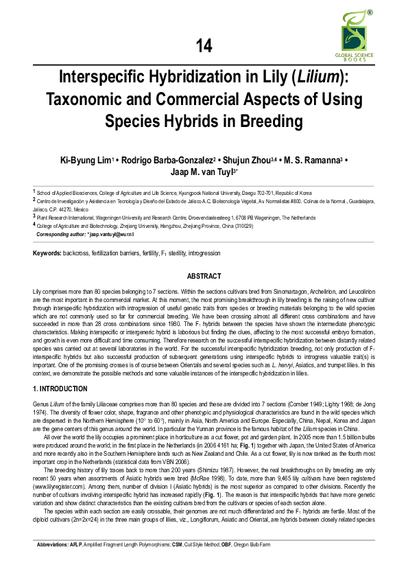 (PDF) Interspecific Hybridization in Lily (Lilium): Taxonomic and ...