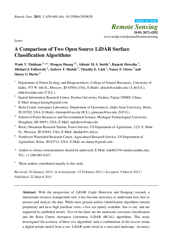 (PDF) A Comparison of Two Open Source LiDAR Surface Classification ...