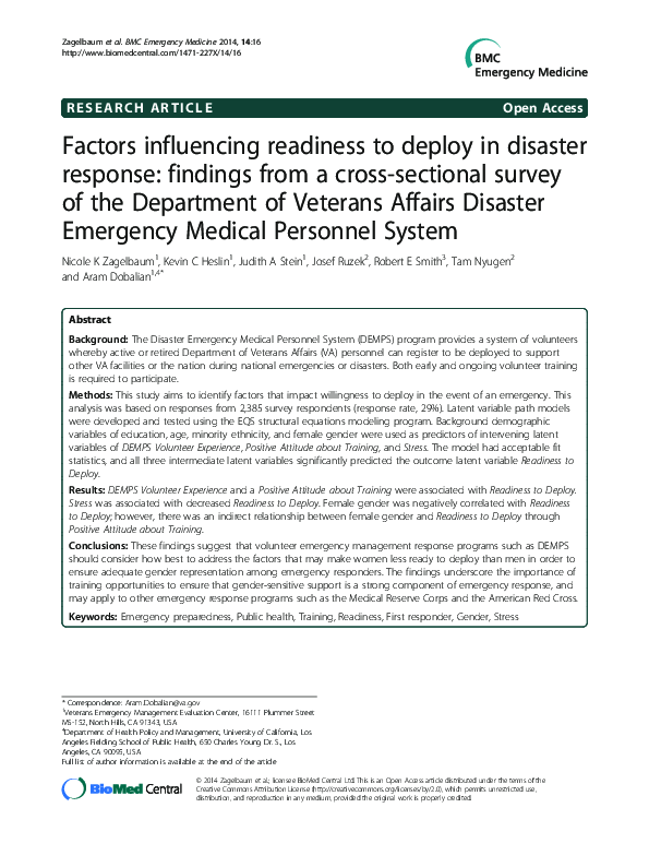 (PDF) Factors influencing readiness to deploy in disaster response ...