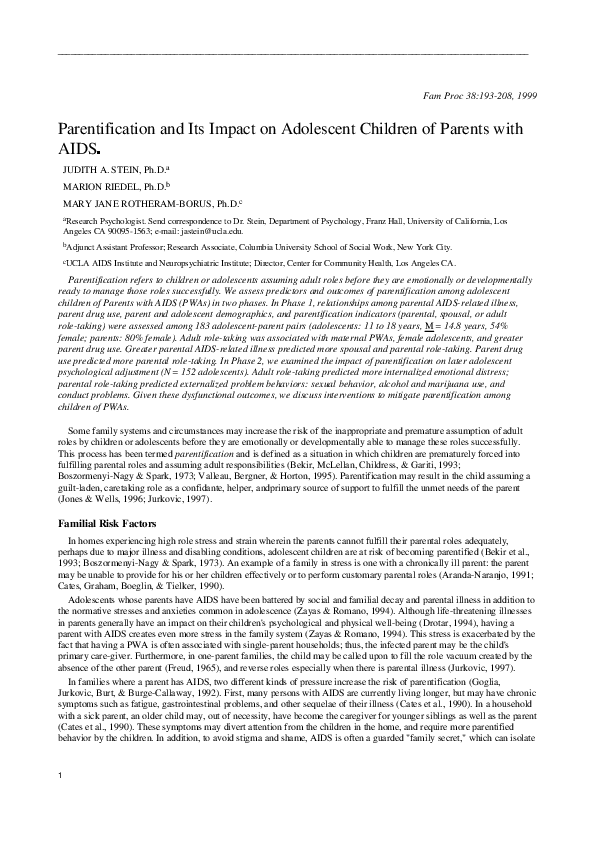 (PDF) Parentification and Its Impact on Adolescent Children of Parents ...