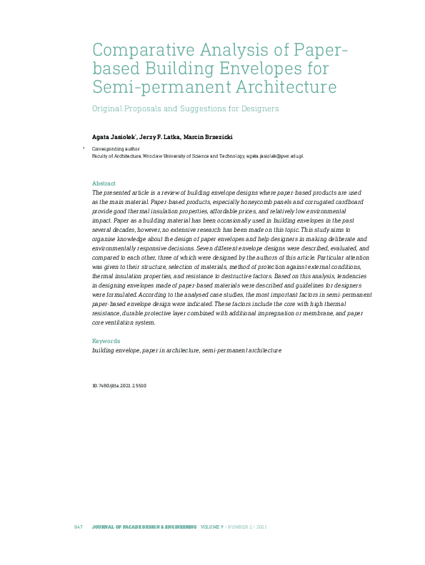 (PDF) Comparative Analysis of Paper-based Building Envelopes for Semi ...