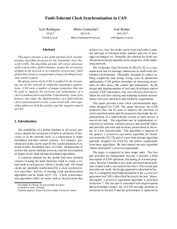 (PDF) Fault-tolerant clock synchronization in CAN