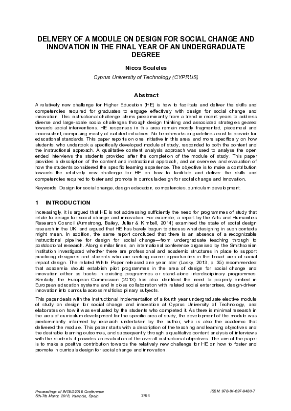 (PDF) Delivery of a Module on Design for Social Change and Innovation ...