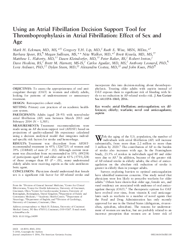 Pdf Using An Atrial Fibrillation Decision Support Tool Afdst For Thromboprophylaxis In