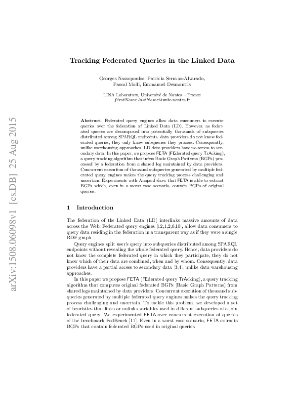 (PDF) Tracking Federated Queries in the Linked Data