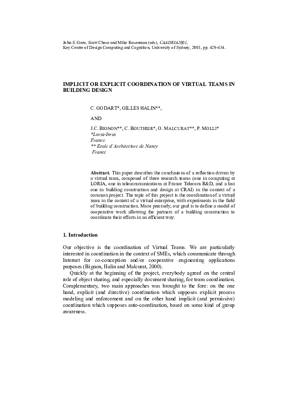 (PDF) Implicit or explicit coordination of virtual teams in building design