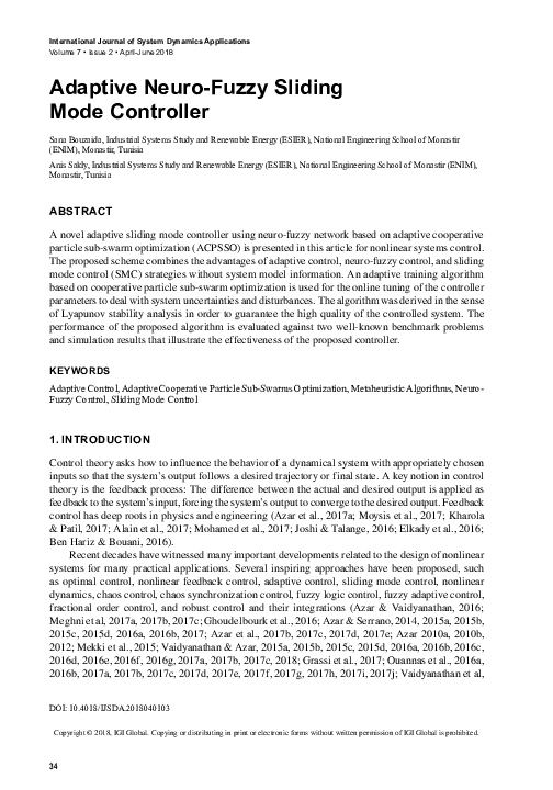 (PDF) Adaptive Neuro-Fuzzy Sliding Mode Controller