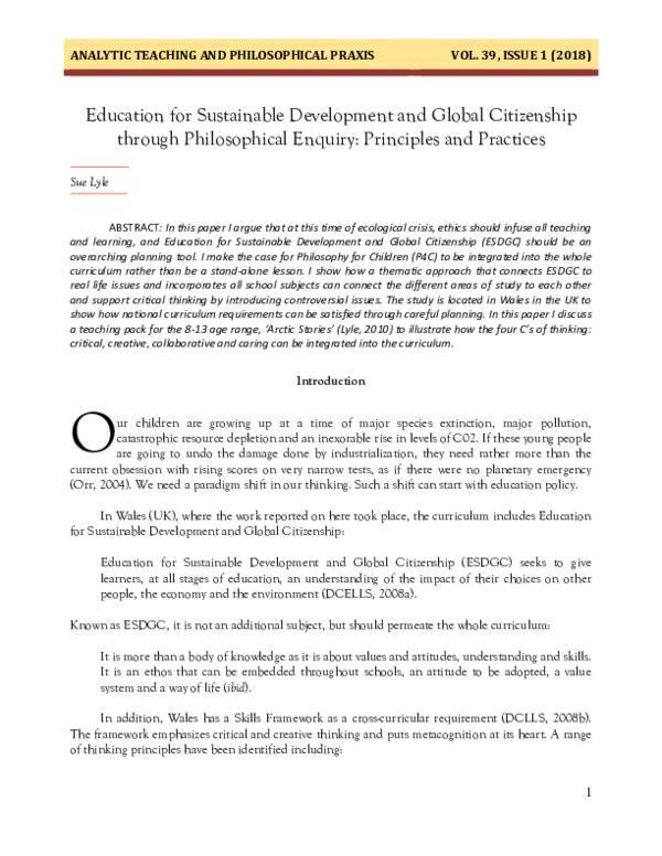(PDF) Education for Sustainable Development and Global Citizenship ...