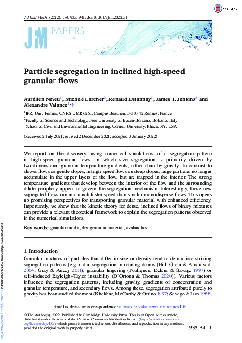 (PDF) Particle segregation in inclined high-speed granular flows