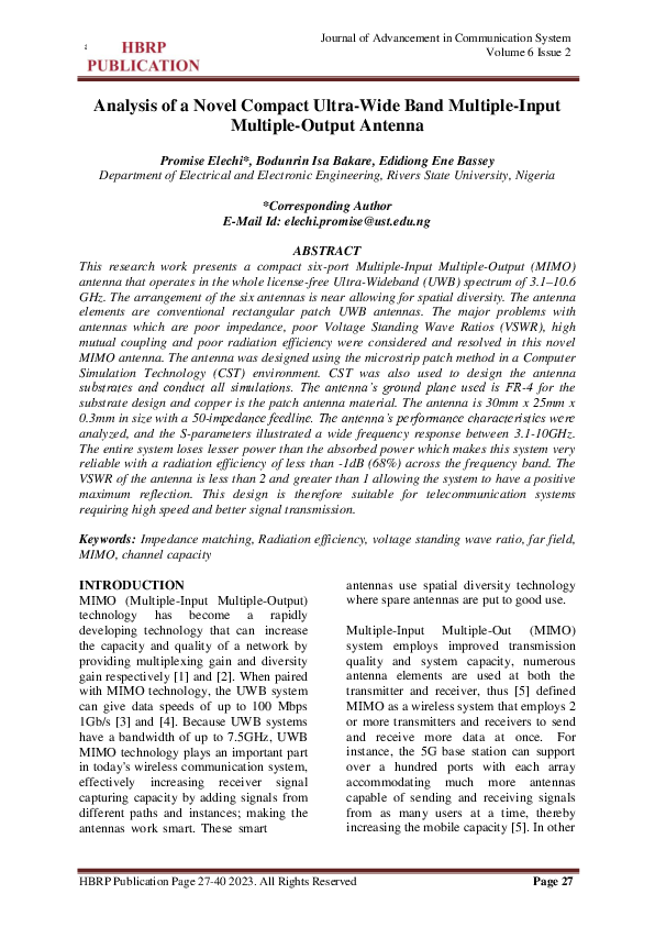 (PDF) Analysis of a Novel Compact Ultra-Wide Band Multiple-Input Multiple-Output Antenna