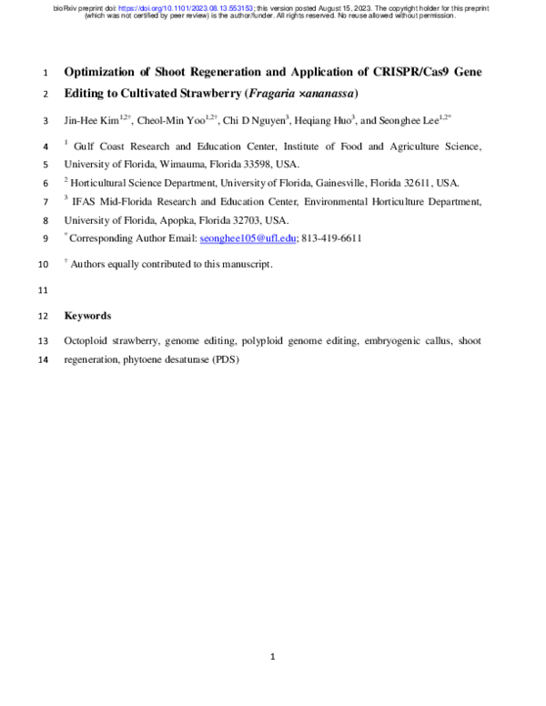 Pdf Optimization Of Shoot Regeneration And Application Of Crispr Cas9