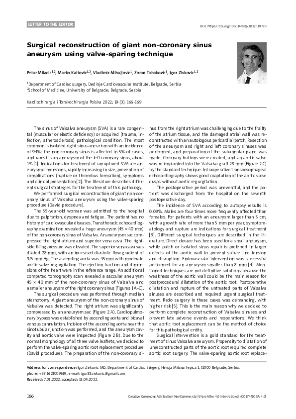(PDF) Surgical reconstruction of giant non-coronary sinus aneurysm ...