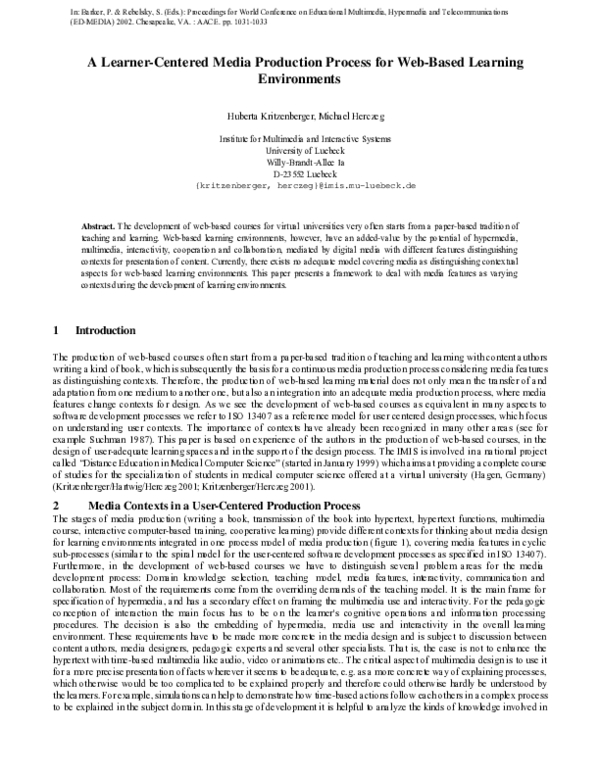 (PDF) A Learner-Centered Media Production Process for Web-Based Learning Environments