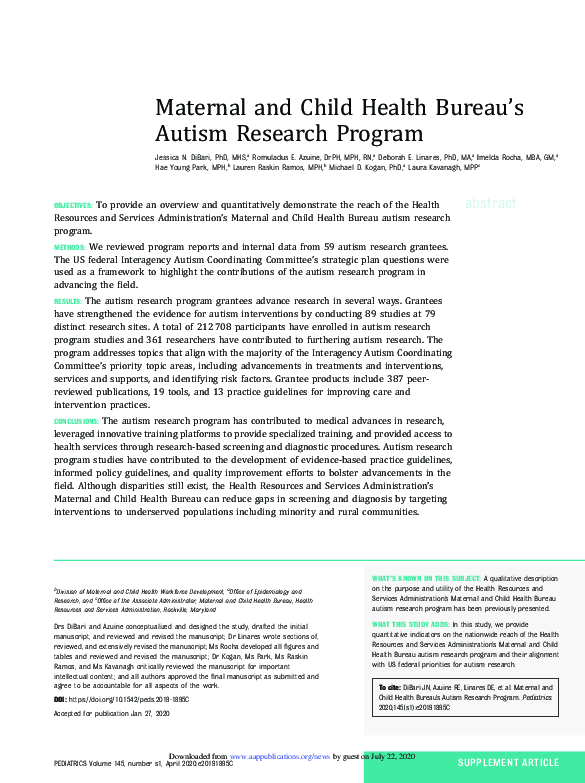 (PDF) Maternal and Child Health Bureau’s Autism Research Program