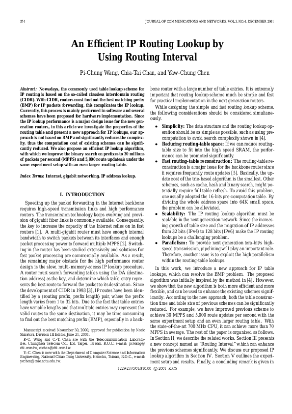 (PDF) An efficient IP routing lookup by using routing interval