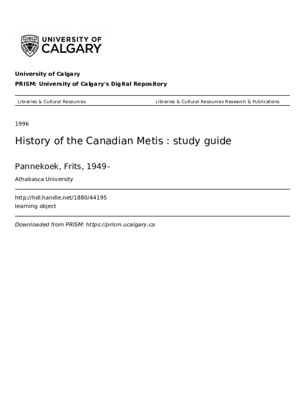 (PDF) History of the Canadian Metis : study guide